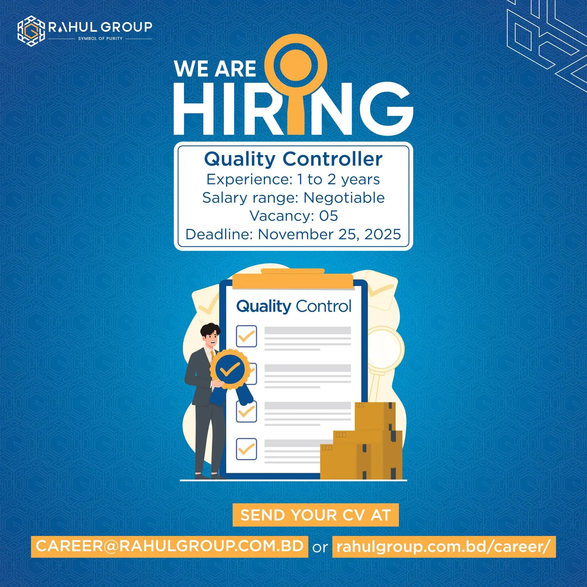 Quality Controller Job Circular 2025- Rahul Group